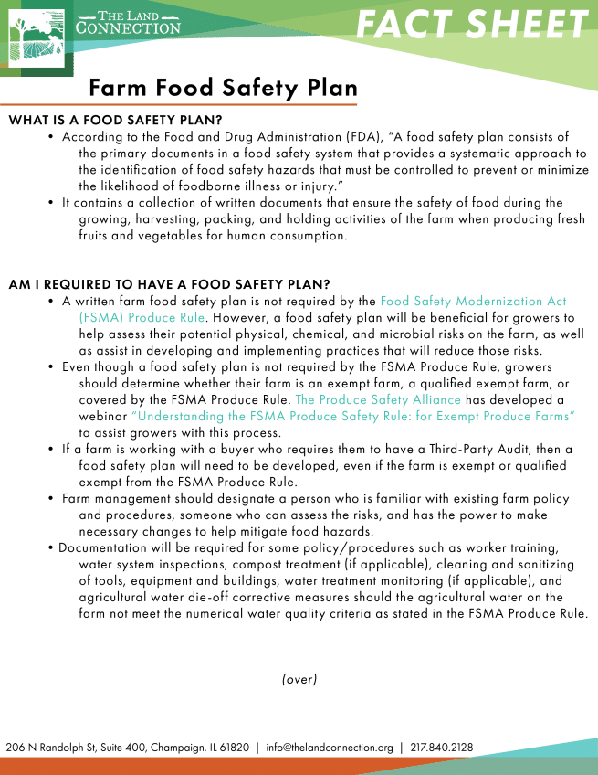 Farm Food Safety Plan - Fact Sheet - The Land Connection